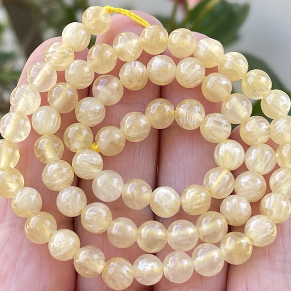 Yellow Selenite 6mm round natural gemstone beads 16" strand - Oz Beads